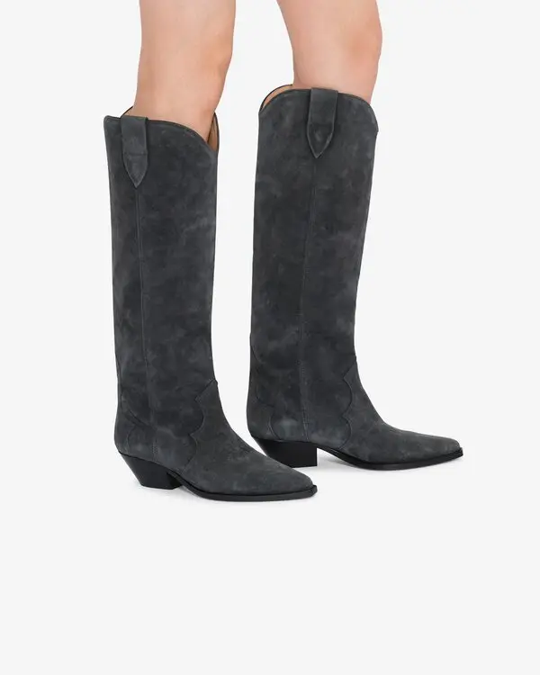 Isabel Marant Étoile Denvee Suede Calfskin Western Boots - Black