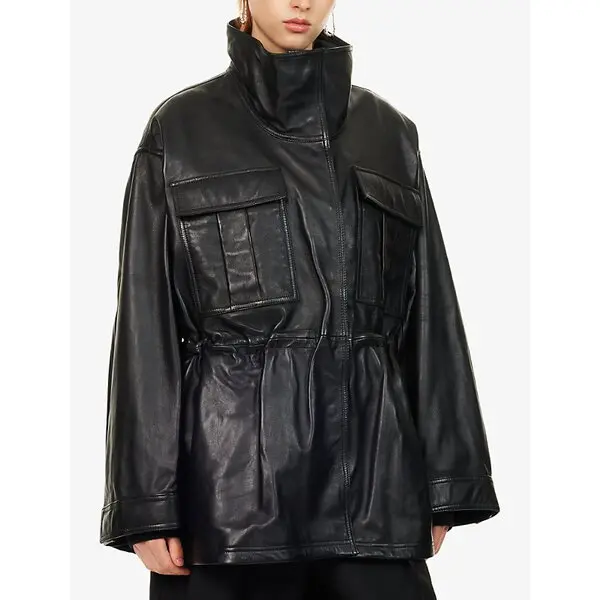 ROHE FRAMES Funnel-neck Sculptural Leather Jacket