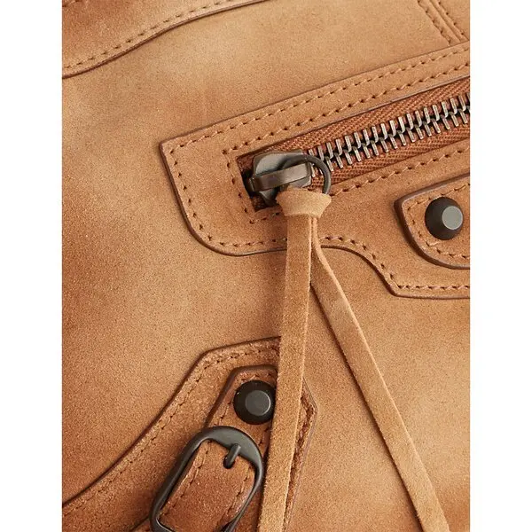 Balenciaga Le City Moto Mini Suede Cross-body Bag - Camel