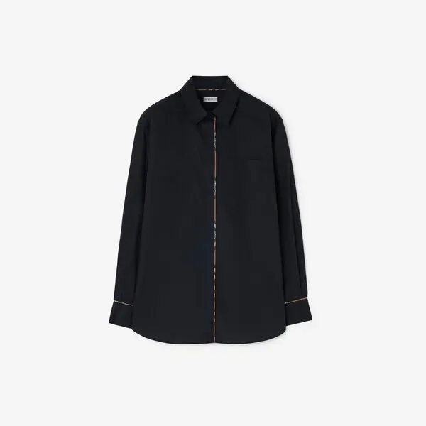 Burberry Relaxed Fit Check Piping Cotton Shirt - Navy