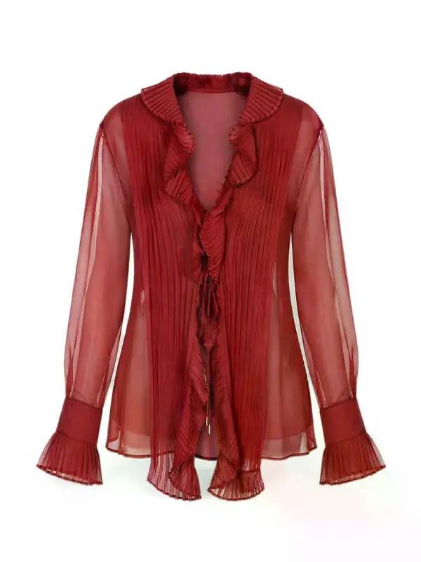Alberta Ferretti Ruffled Pleated Silk Blouse
