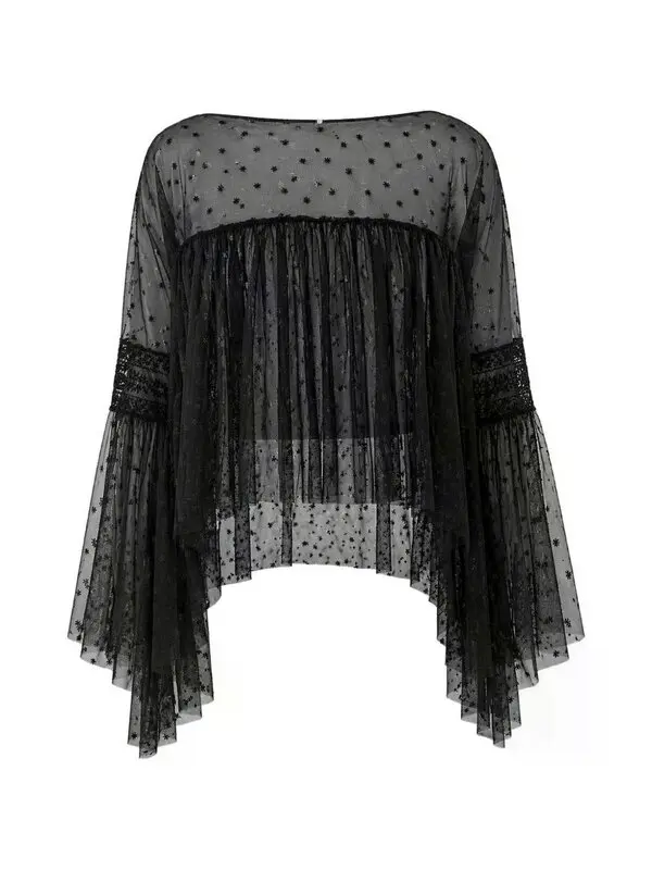 Alberta Ferretti Embroidered Sheer Blouse - Black