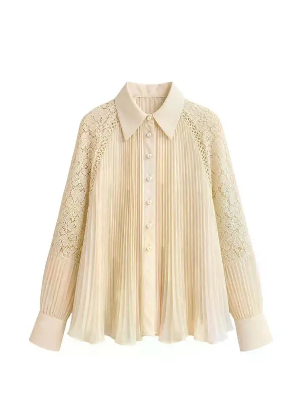 EDWARD ACHOUR PARIS Floral-lace Pleated Shirt - Neutrals