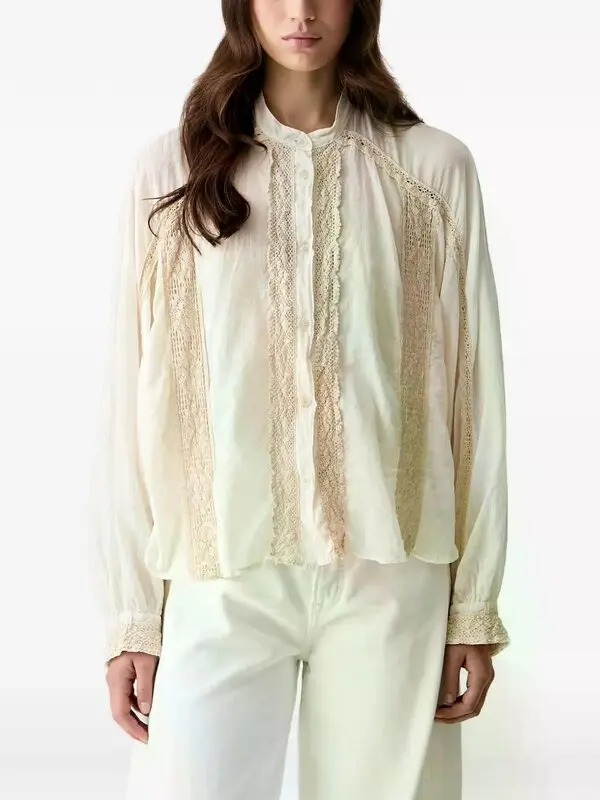 HAVEONE Lace-trim Button-up Blouse