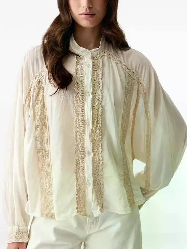 HAVEONE Lace-trim Button-up Blouse