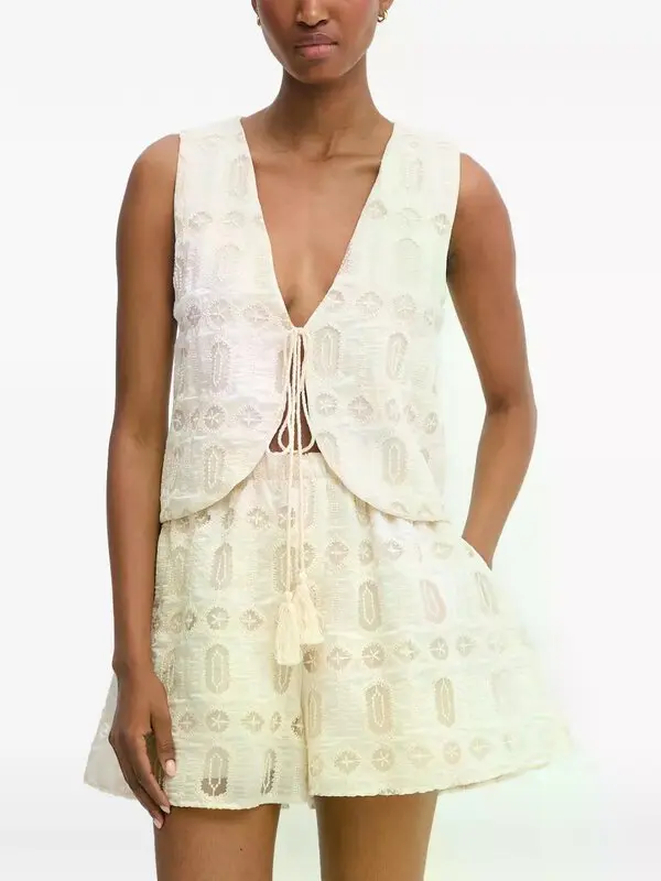 HAVEONE Embroidered Tie-fastening Top