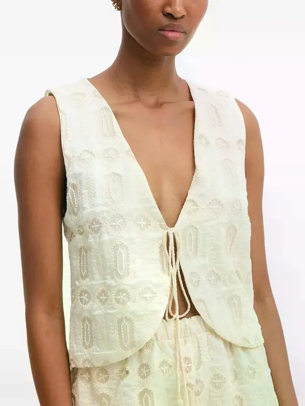 HAVEONE Embroidered Tie-fastening Top