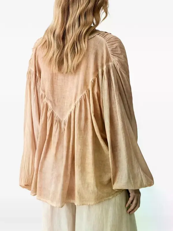 HAVEONE Front-tie Balloon-sleeve Blouse