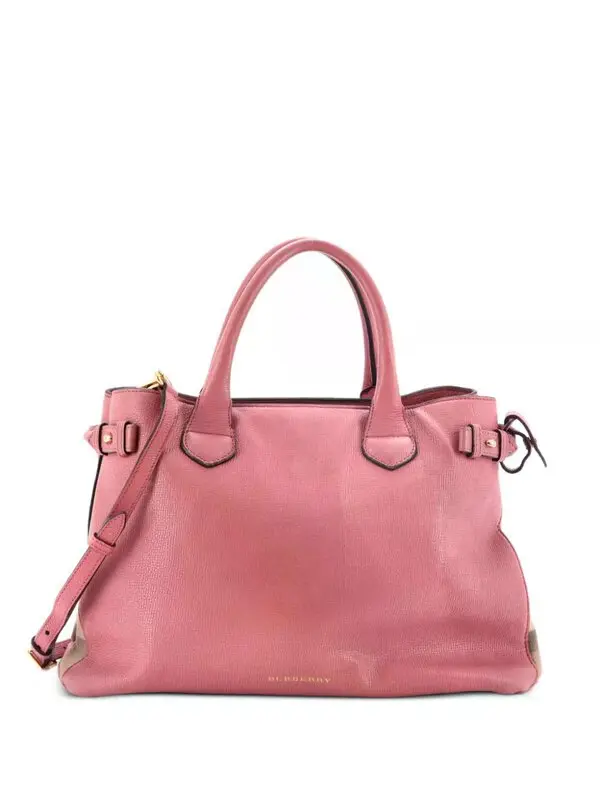 Burberry Banner Tote Leather And House Check Canvas Medium Satchel - Pink