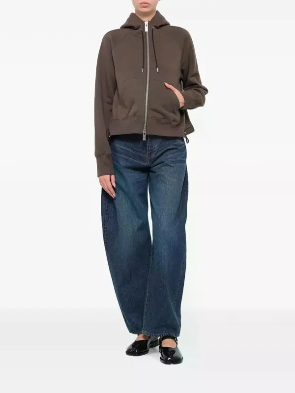Sacai Zip-up Drawstring Hoodie - Brown