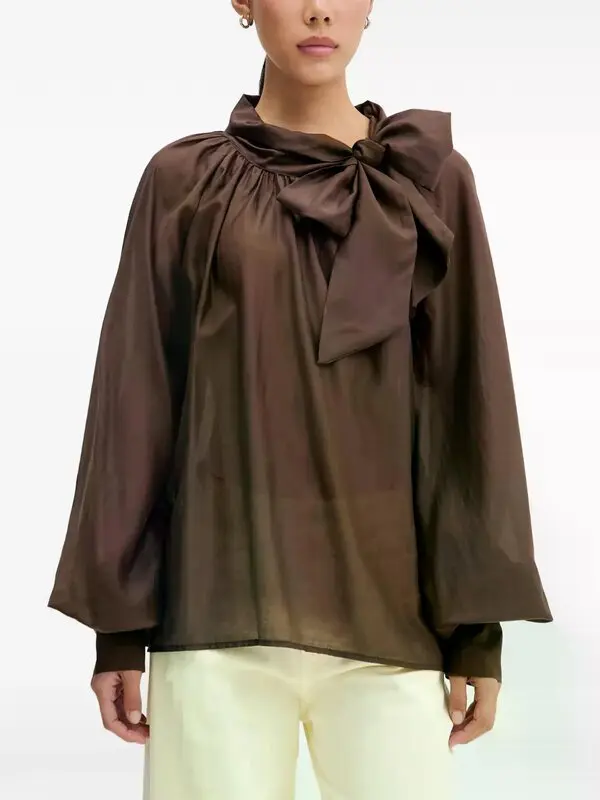 VICOLO Bow-detail Long-sleeve Blouse - Brown