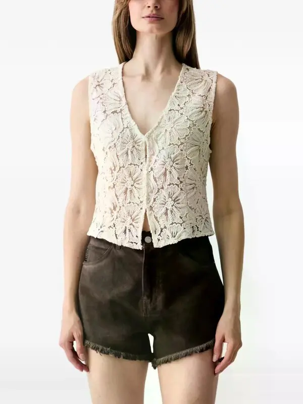 HAVEONE Floral-lace V-neck Top