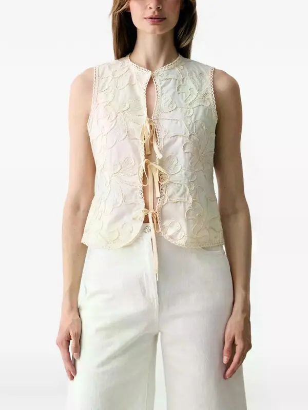 HAVEONE Floral Embroidered Tie-fastening Tank Top