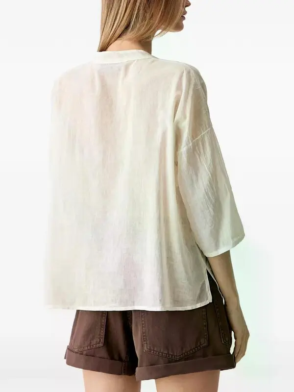 HAVEONE Front-tie Band-collar Shirt
