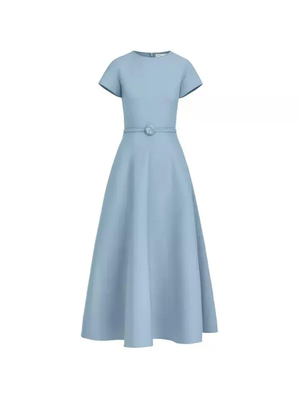 Oscar De La Renta Belted Cap-sleeve Flared Dress - Blue