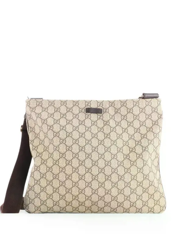 Gucci Zip Top Messenger Bag Gg Coated Canvas Large Crossbody Bag - Brown
