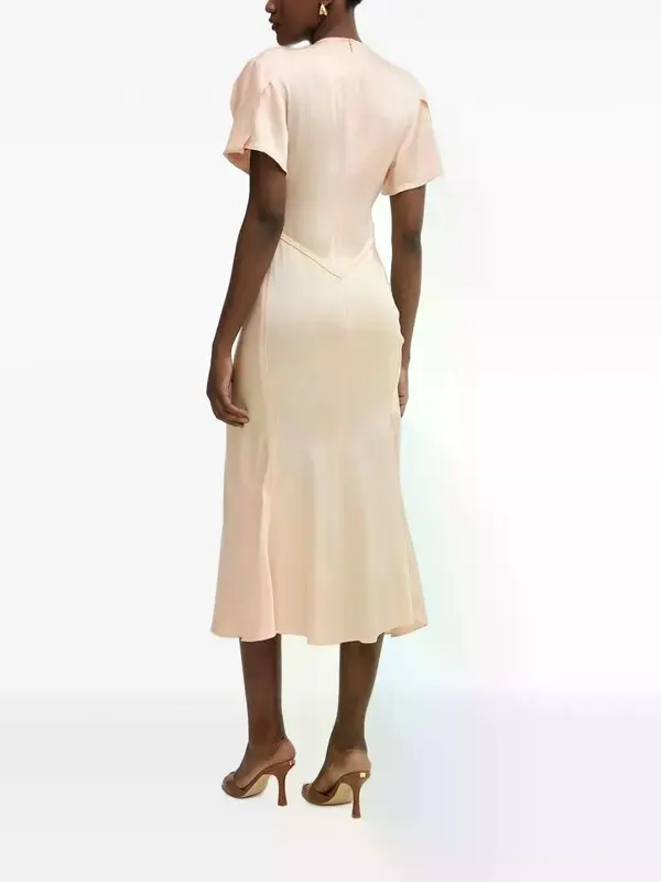 Victoria Beckham Eve Twist-detail Tulip-sleeve Midi Dress - Neutrals