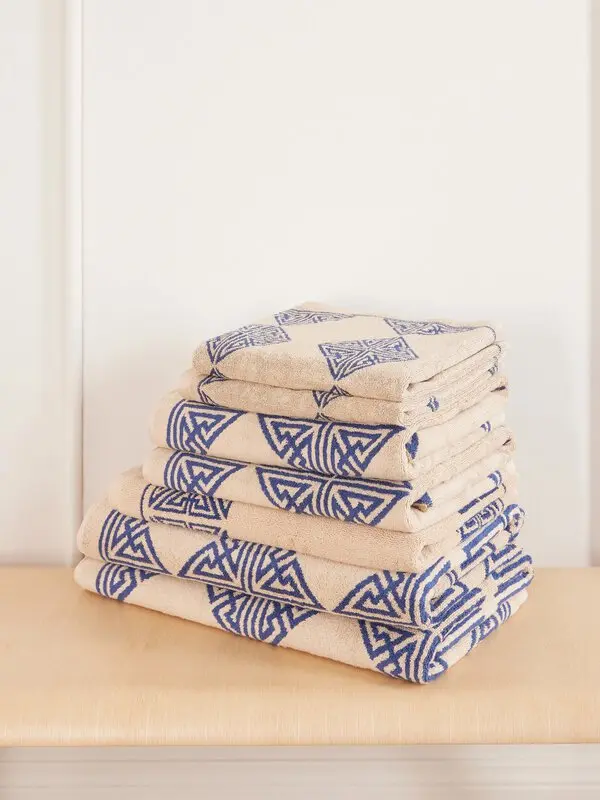 AUTUMN SONATA Agnes Complete Set Of Seven Organic Cotton-terry Towels - Blue