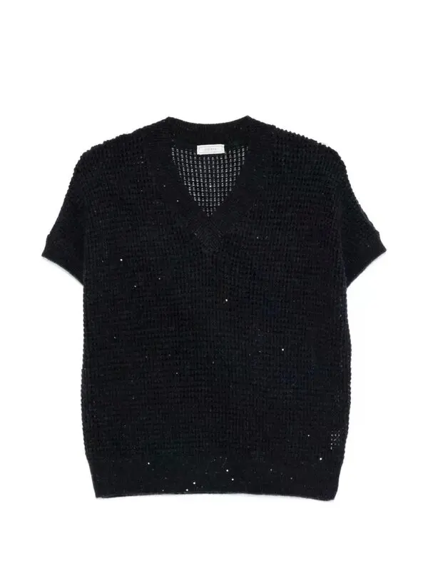 Peserico Sequin-embellished V-neck Short-sleeve Sweater