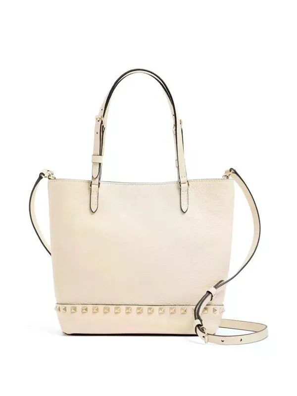 Valentino Garavani Small Rockstud Shopping Bag In Grainy Calfskin - Neutrals