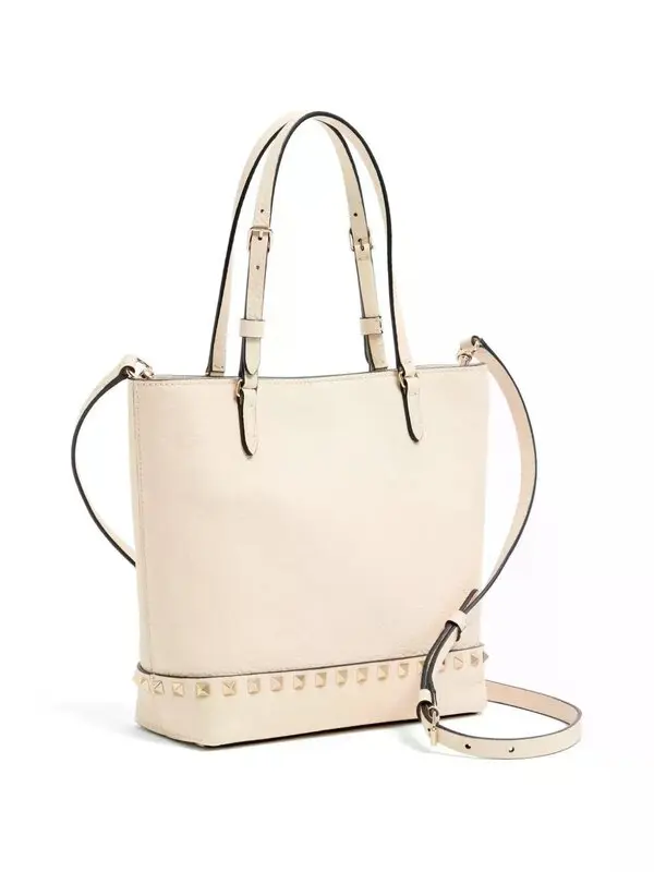 Valentino Garavani Small Rockstud Shopping Bag In Grainy Calfskin - Neutrals