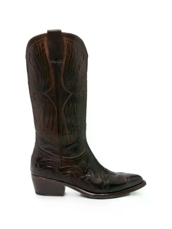ERALDO Embroidered Leather Boots - Brown