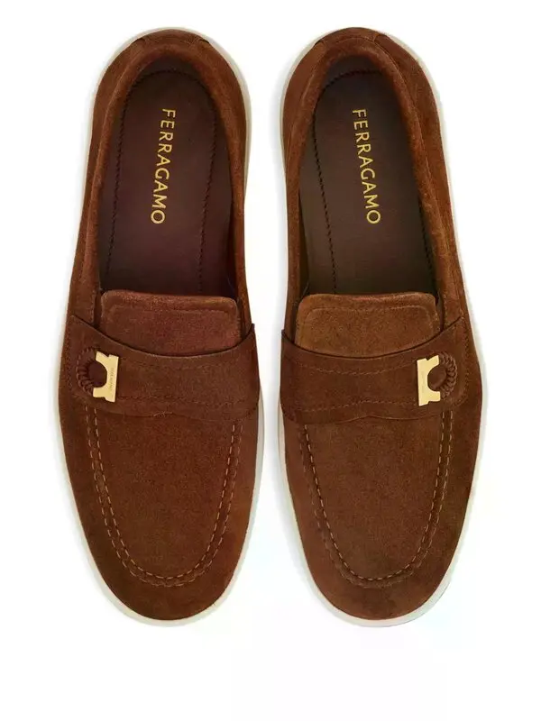 FERRAGAMO Gancini Ornament Boat Sole Loafers