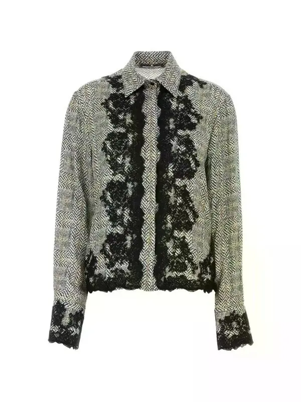 Ermanno Scervino Lace-trim Prince Of Wales Check Shirt - Grey
