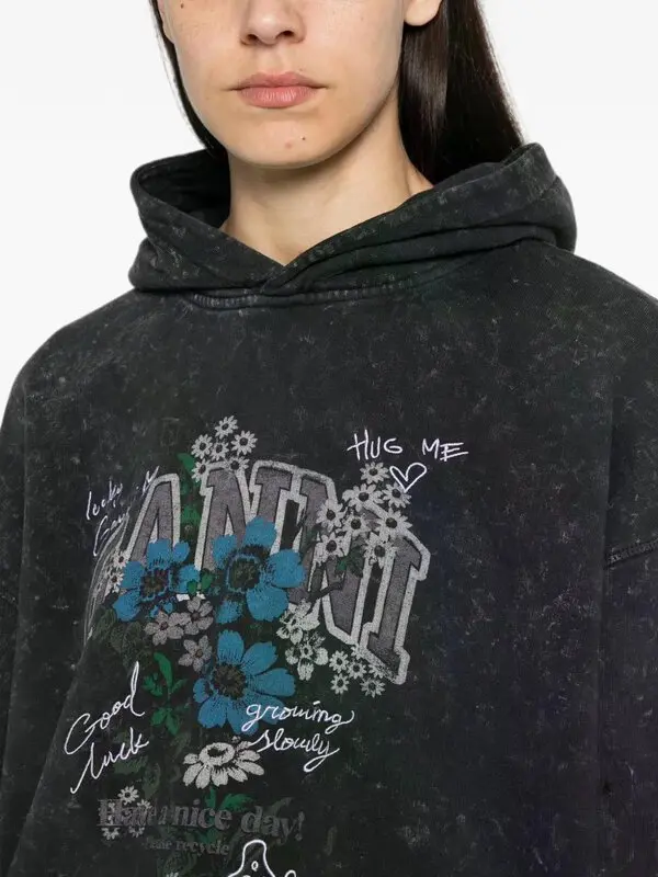 GANNI Graphic Print Acid Wash Hoodie