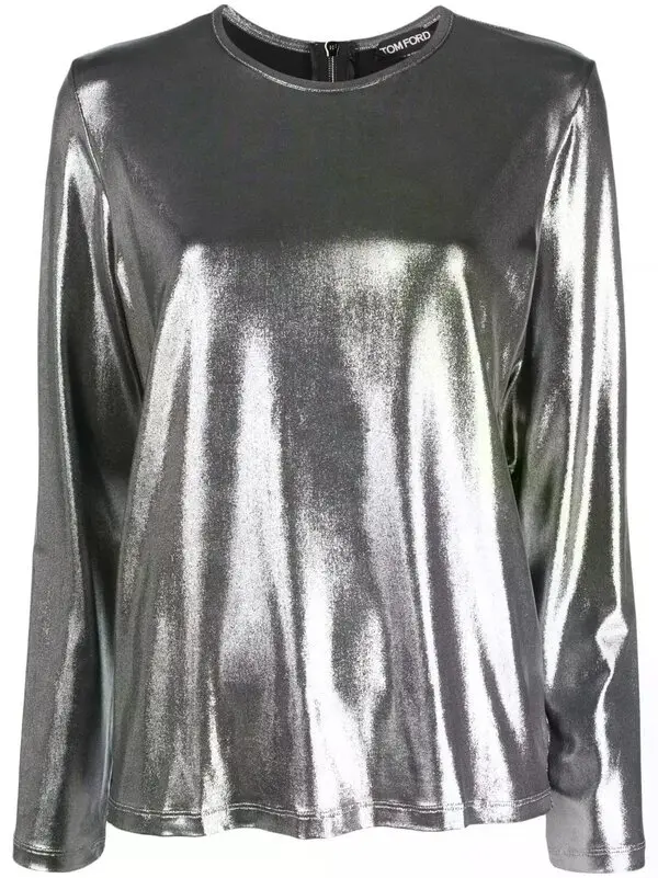 TOM FORD Metallic Laminated Long-sleeve Top - Silver