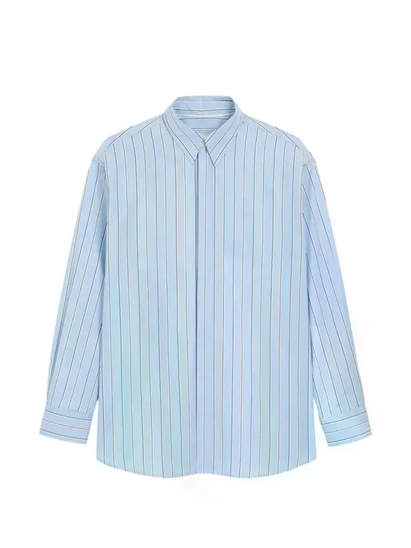AMI Paris Large Striped Cotton Shirt With Removable Collar - Blue