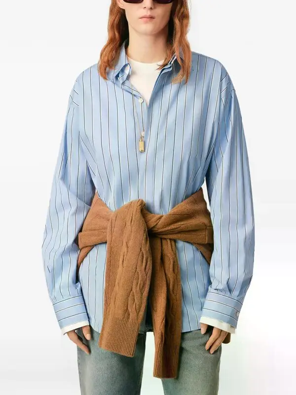 AMI Paris Large Striped Cotton Shirt With Removable Collar