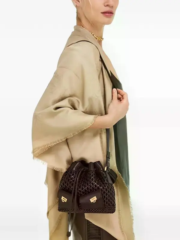 FERRAGAMO Woven Leather Mini Bucket Bag