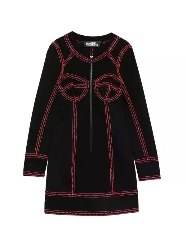 Jeremy Scott 2010 Contrast-stitch Zip-up Midi Dress - Black