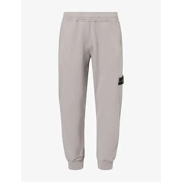 Stone Island Logo-patch Tapered Cotton Jogging Bottoms - Grey