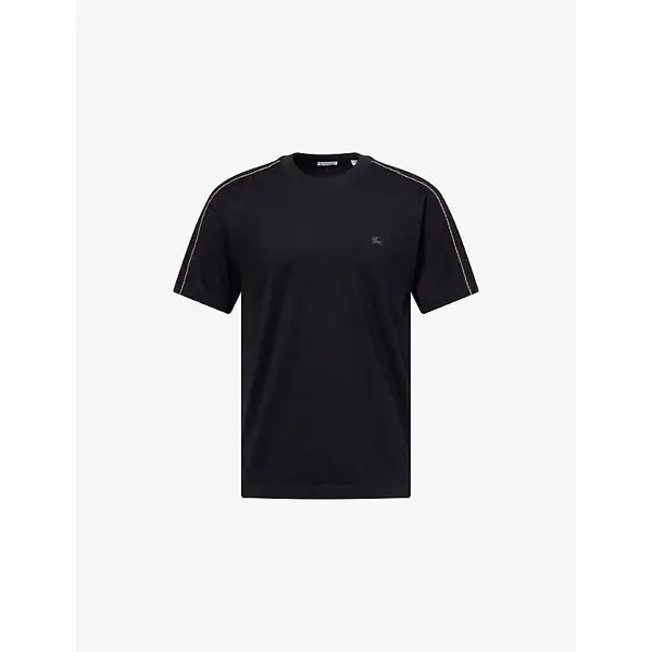 Burberry Check Piping Cotton-jersey T-shirt - Black