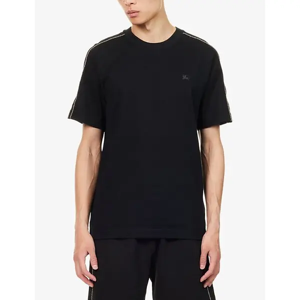 Burberry Check Piping Cotton-jersey T-shirt - Black