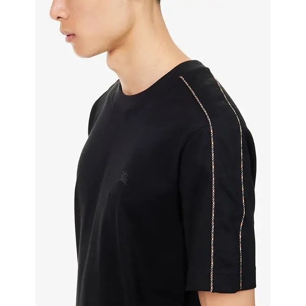 Burberry Check Piping Cotton-jersey T-shirt - Black