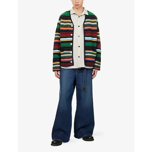 Sacai V-neck Striped Wool-blend Cardigan