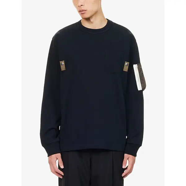 Sacai Zip-pocket Long-sleeve Cotton T-shirt
