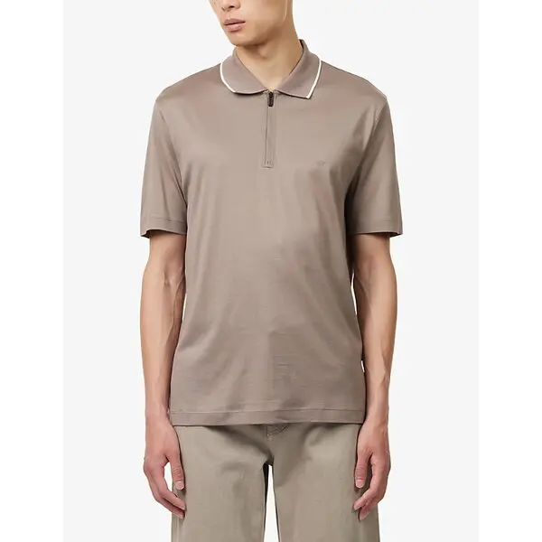 Emporio Armani Contrast-stripe Collared Cotton-jersey Polo Top