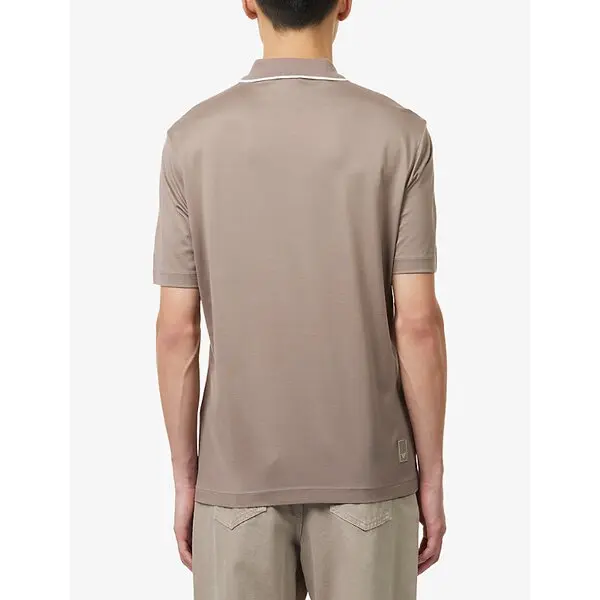 Emporio Armani Contrast-stripe Collared Cotton-jersey Polo Top