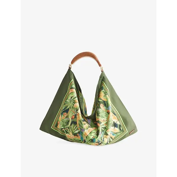 Farm Rio Nature Medium Scarf Satin Shoulder Bag - Forest Green