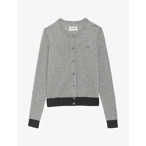 Zadig&Voltaire Missya Logo-embroidered Cashmere Cardigan - Medium Grey