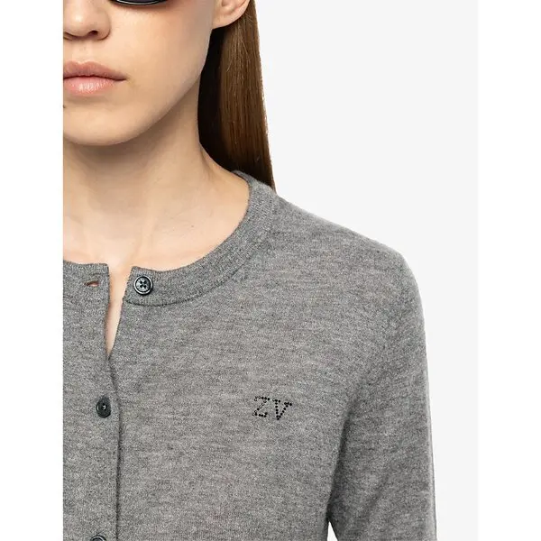 Zadig&Voltaire Missya Logo-embroidered Cashmere Cardigan - Medium Grey