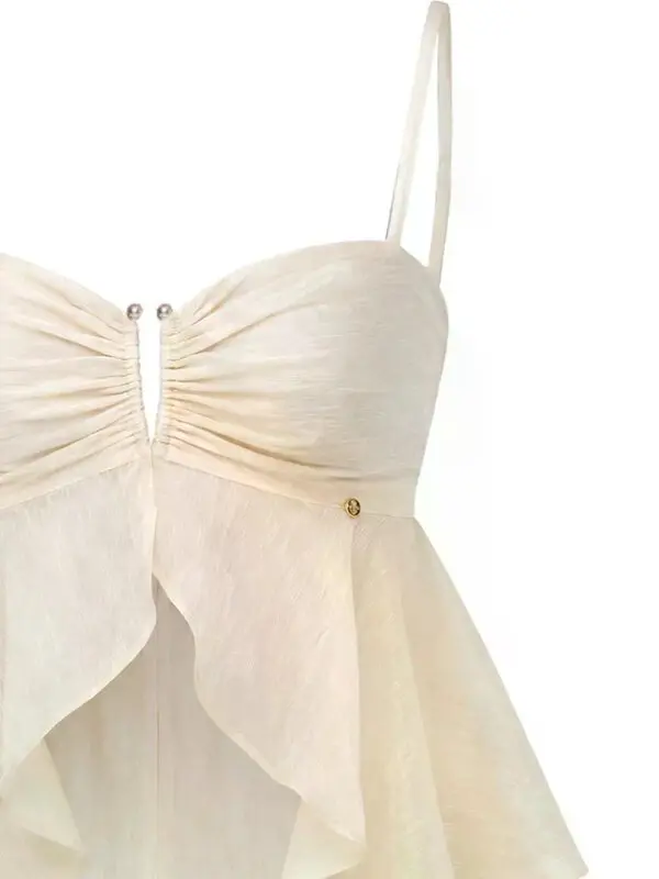 NISSA Ruffled Lyocell Crop Top - Neutrals