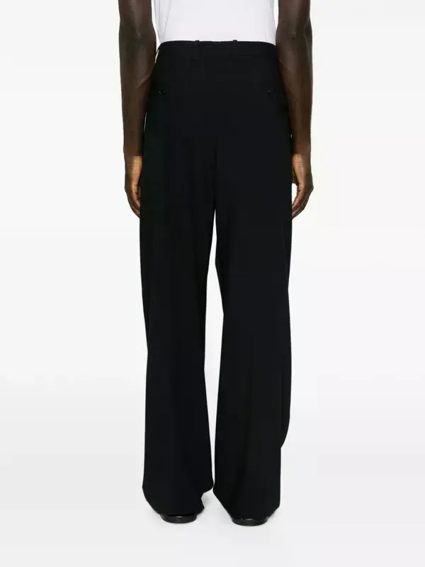 Giorgio Armani Dark Navy Virgin Wool Pleated Wide-leg Trousers