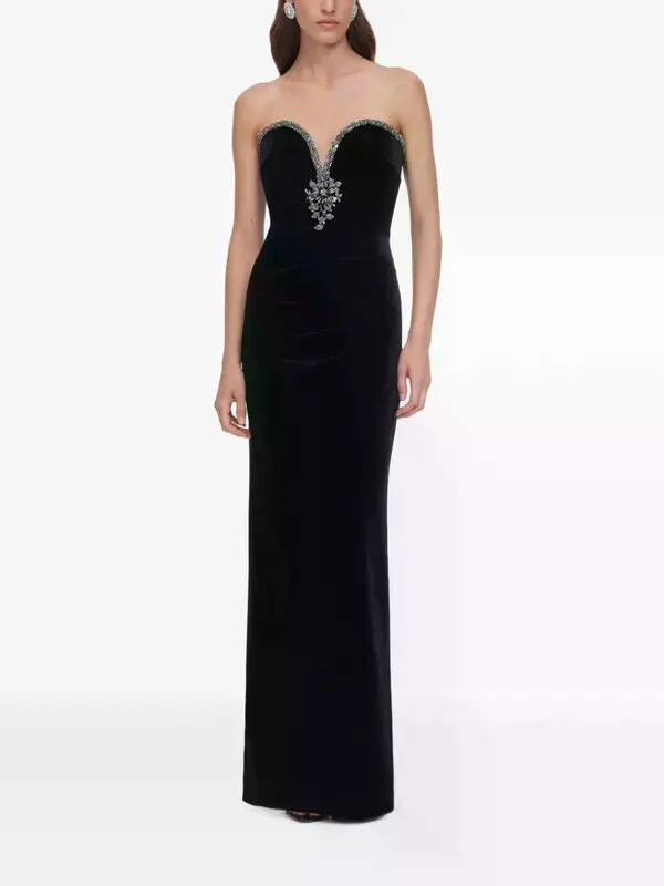 SELF-PORTRAIT Velvet Maxi Dress With Embellished Corset Bodice - Black