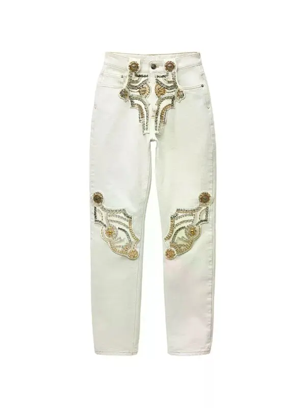 Versace Embroidered Straight Jeans - Neutrals