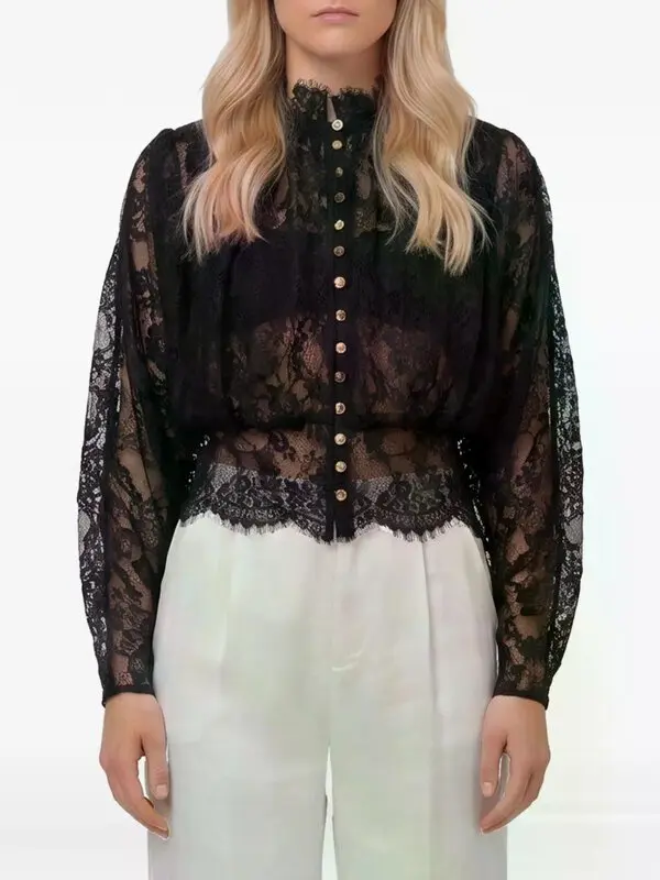 SELF-PORTRAIT Lace High Neck Blouse - Black